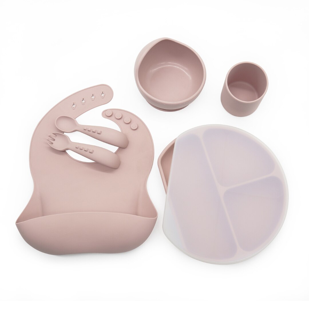 Set hranire bebelusi pentru diversificare din silicon format din 6 piese, Bpa Free1 baveta, 1 ...