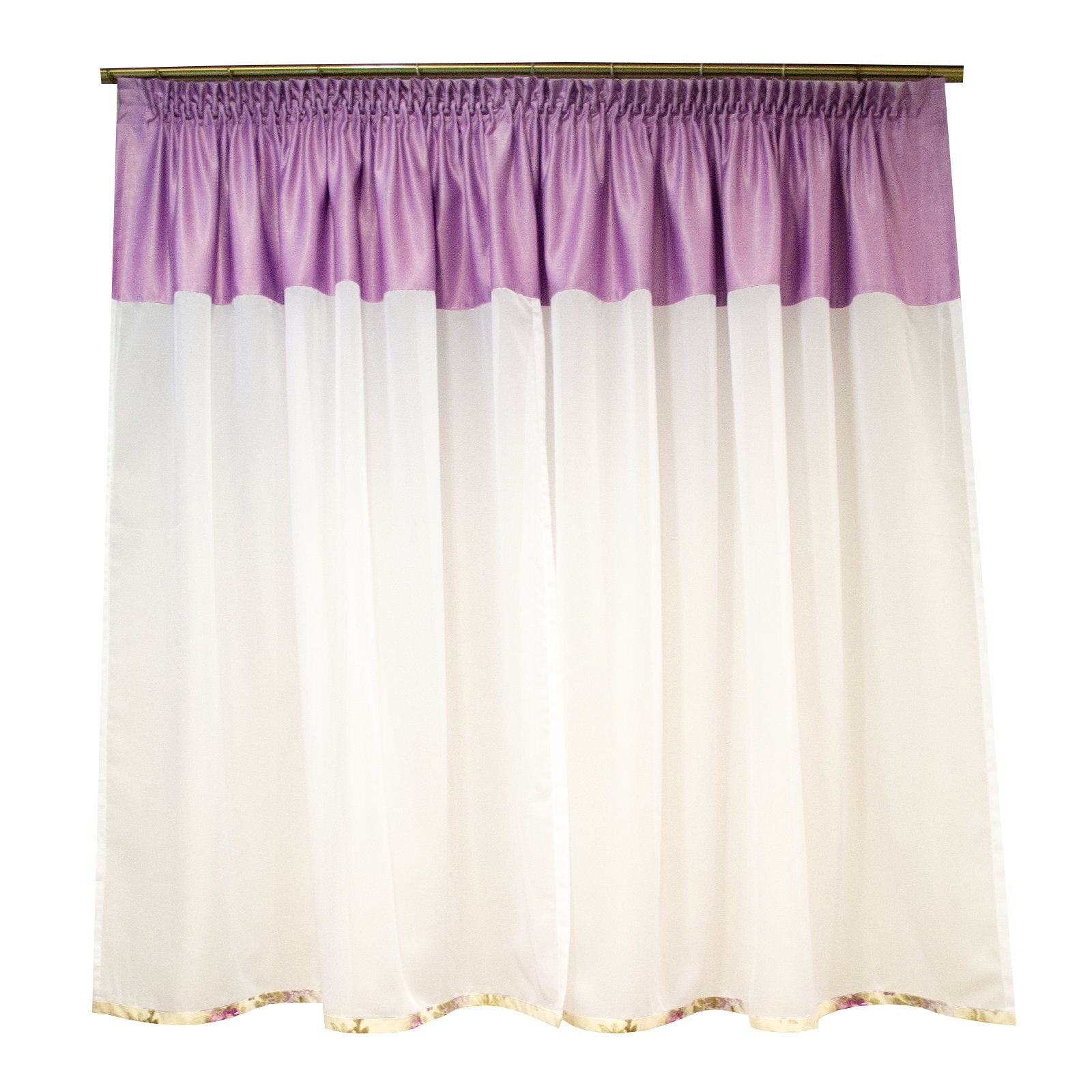 Perdea de bucatarie Velaria voal alb cu esarfe lila, 260x145 cm - eMAG.ro