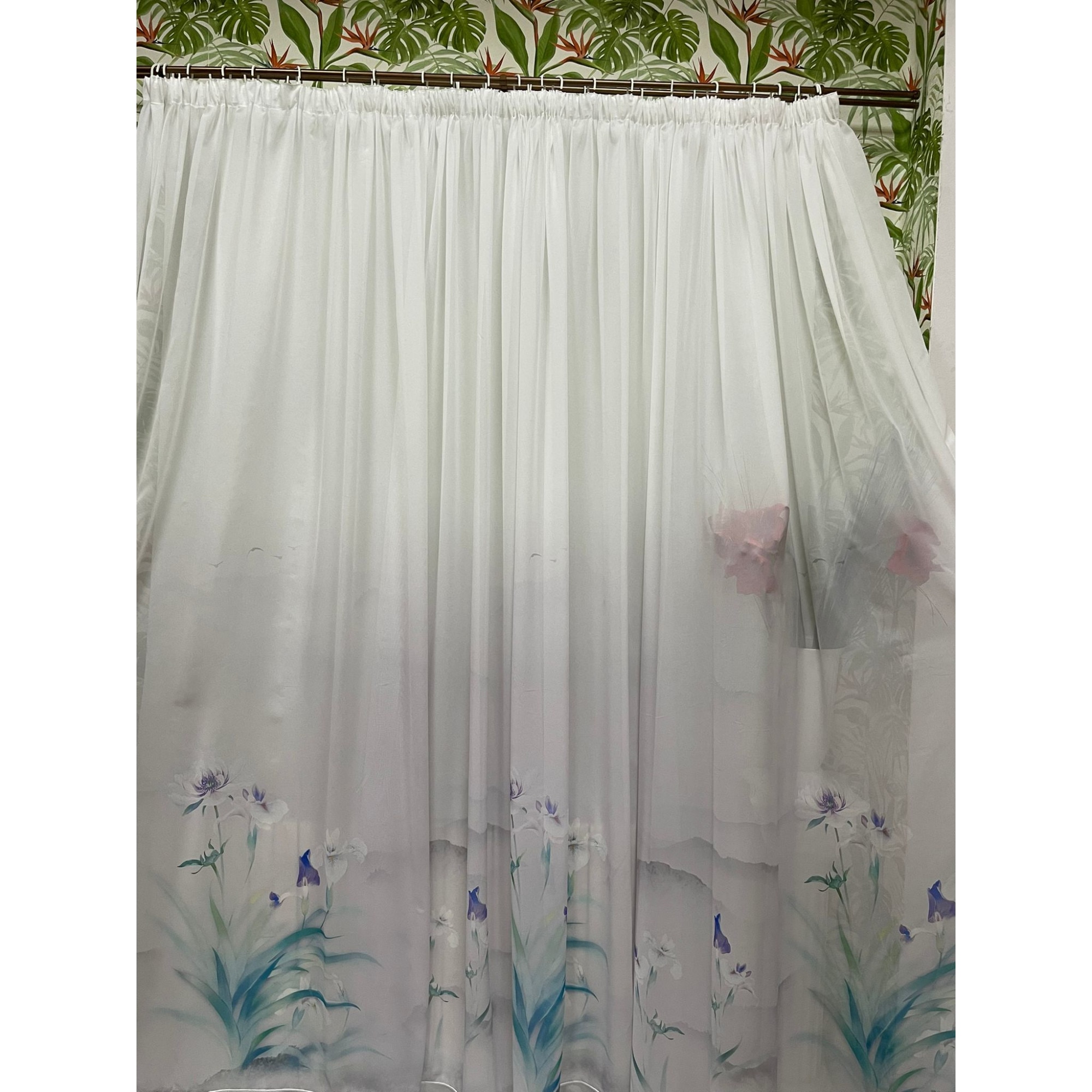 Perdea voal matase alb/turcoaz, colectia "Chinoiserie - Ayame by Liz ...