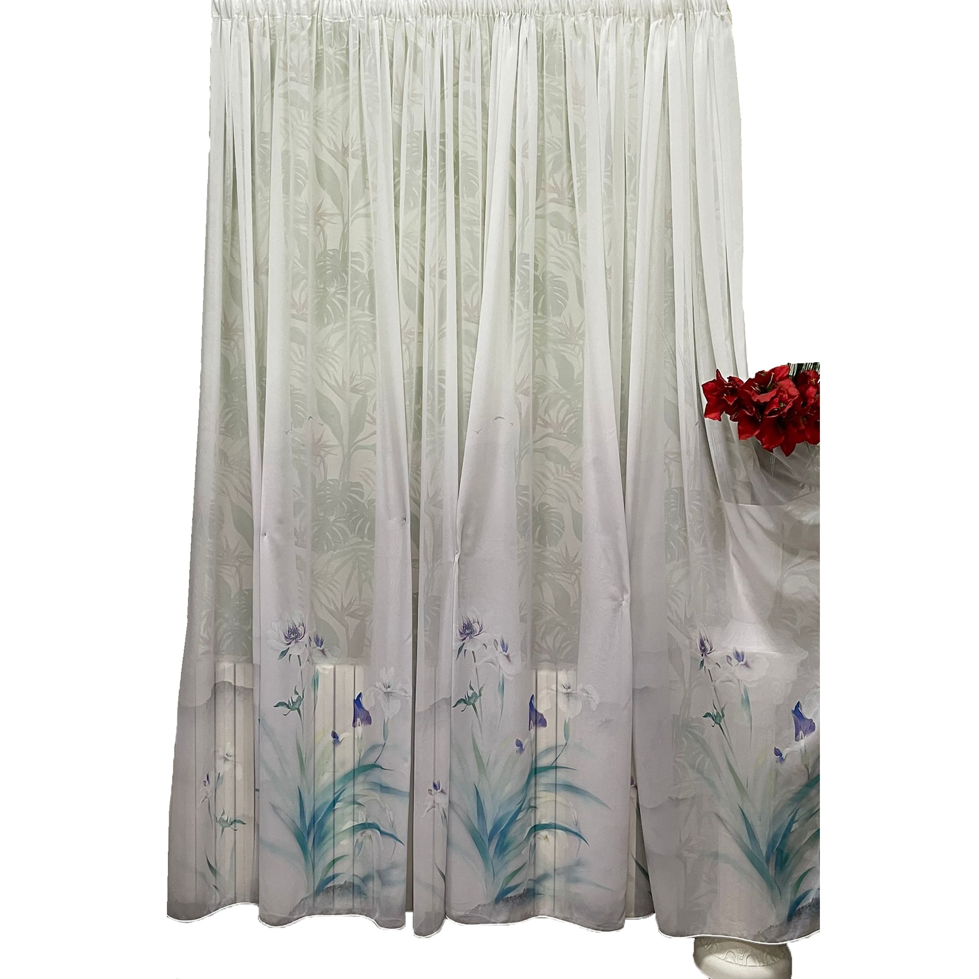 Perdea voal matase alb/turcoaz, colectia "Chinoiserie - Ayame by Liz ...