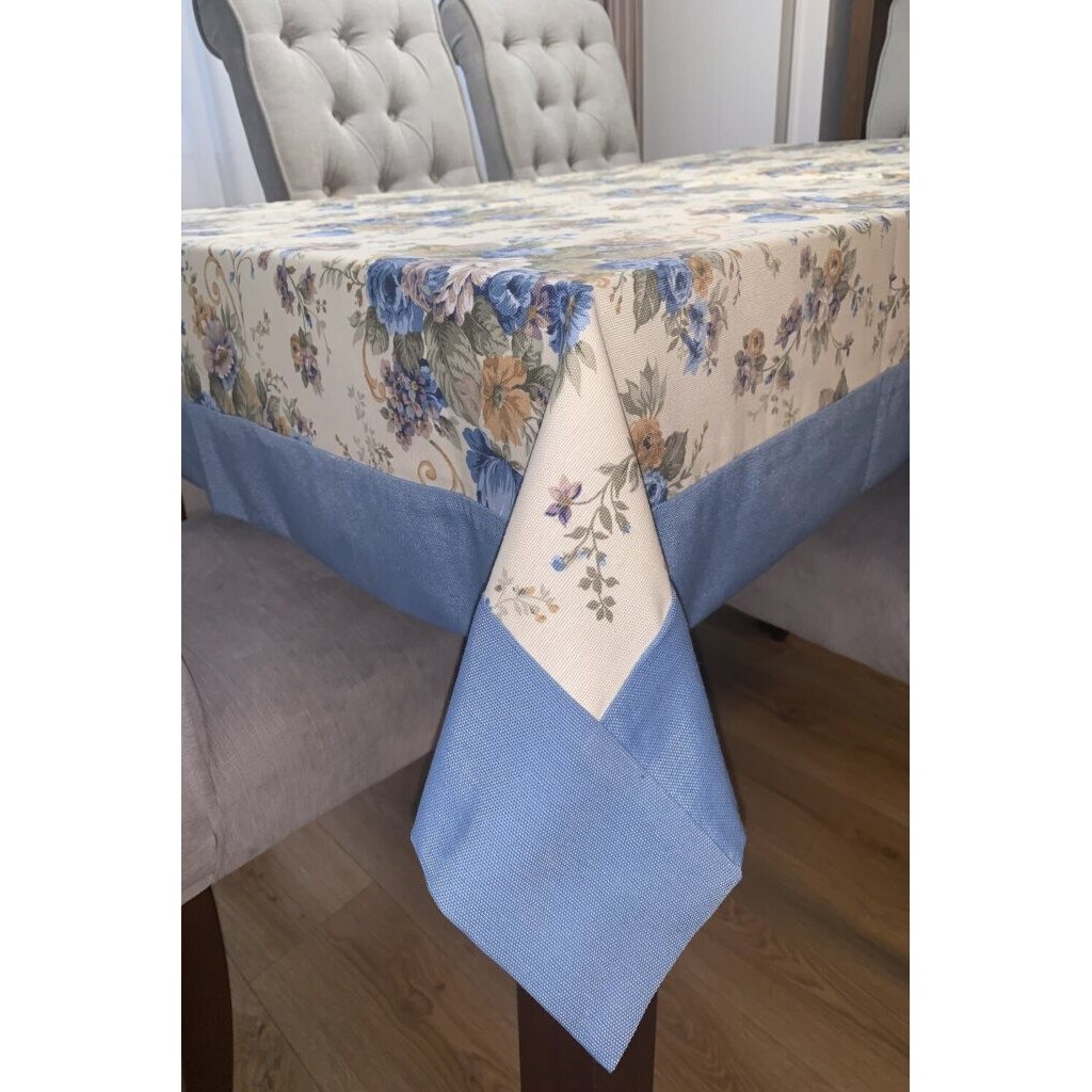 Fata de masa Botanico Azul, model floral, multicolor, 130x130 cm - eMAG.ro