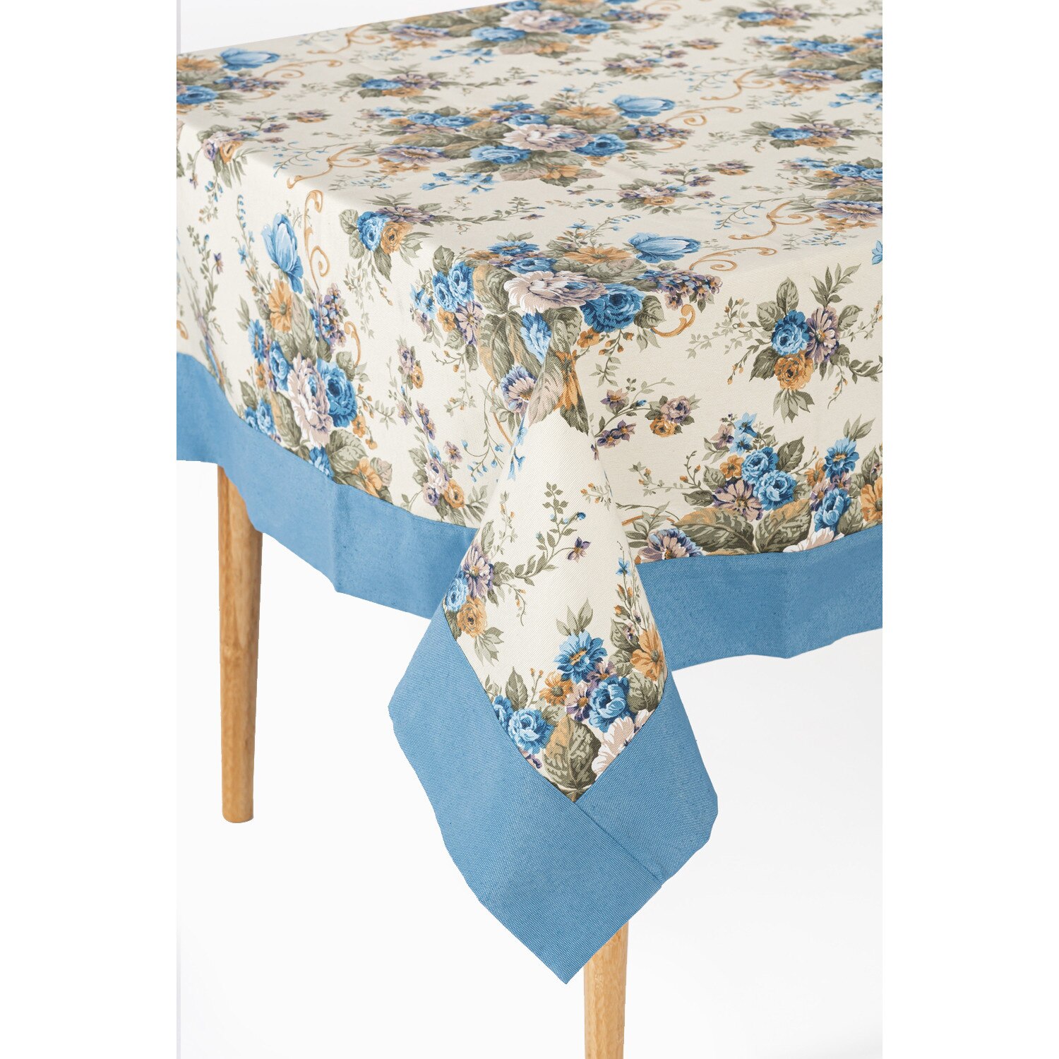 Fata de masa Botanico Azul, model floral, multicolor, 130x130 cm - eMAG.ro