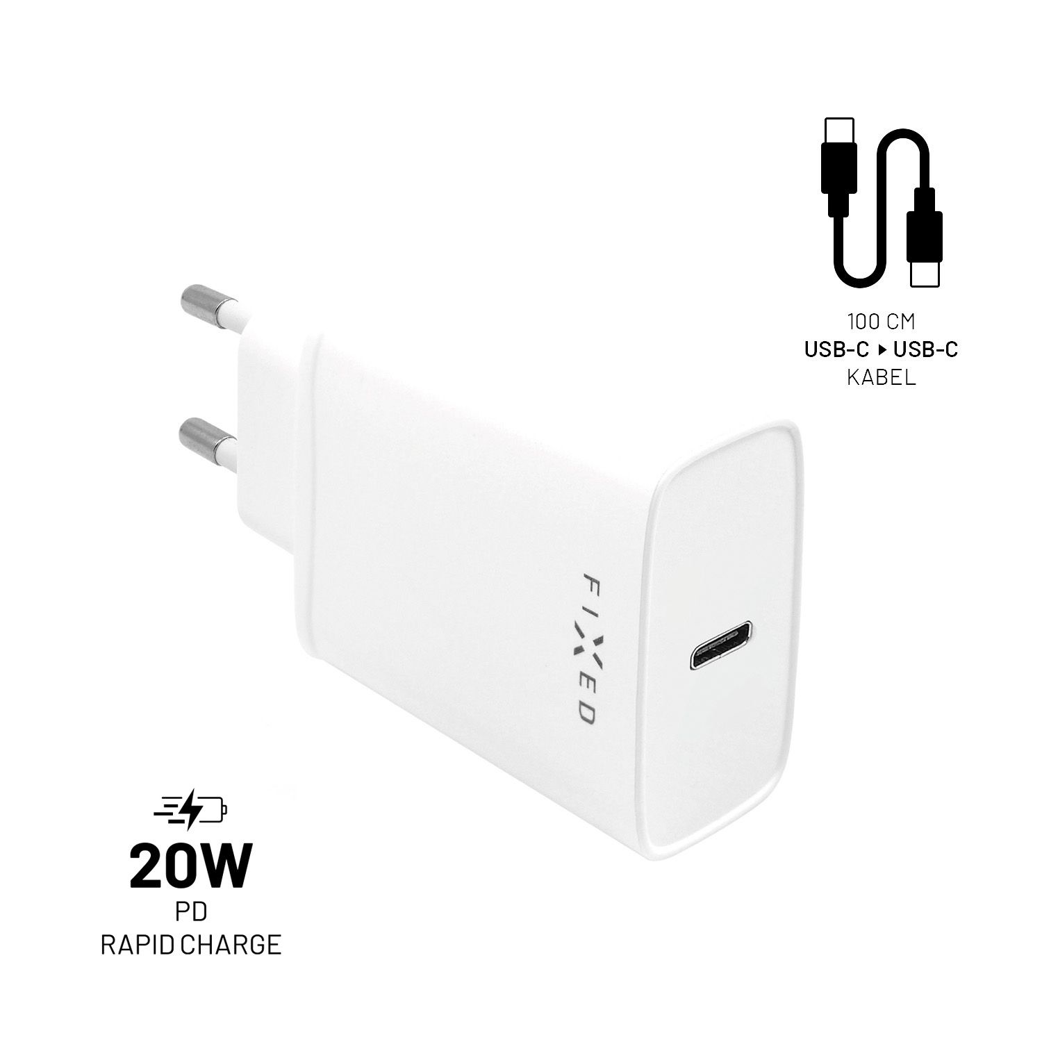 Комплект Fixed Захранващ блок Usb C 20w и кабел Usb C 1 M Power