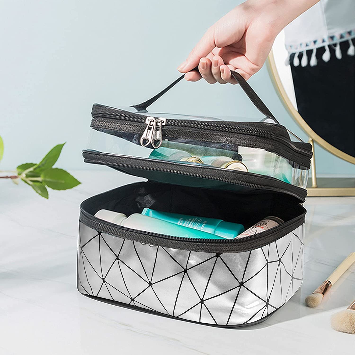 Geanta cosmetica dubla, Rezistenta la apa, 22 x 16.5 x 14.5 cm, PVC ...