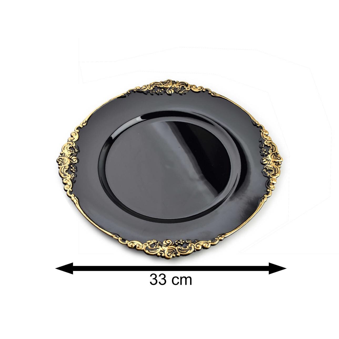 Tava servire, Plastic, 33 cm, Negru/Auriu - eMAG.ro