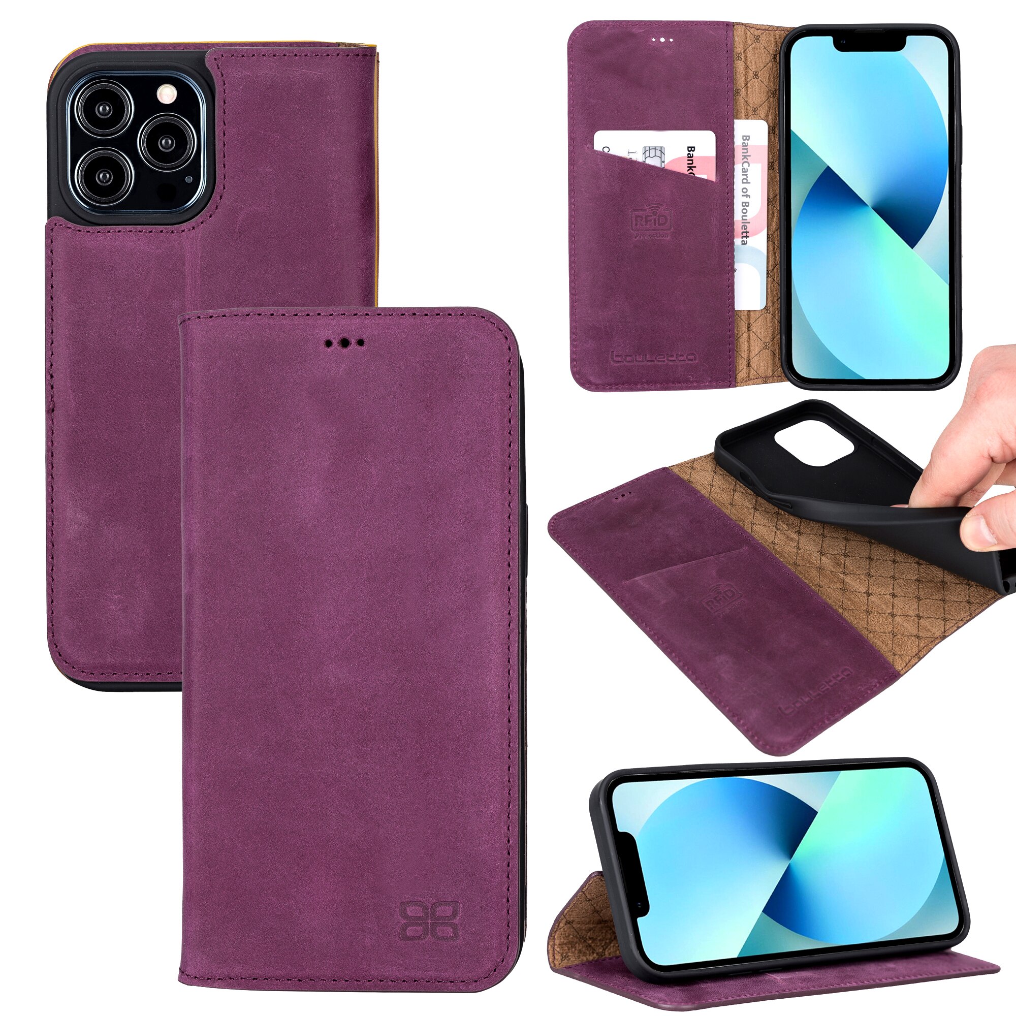 iPhone 13 Pro Max Prémium természetes bőr vékony tok, könyvtípus ...