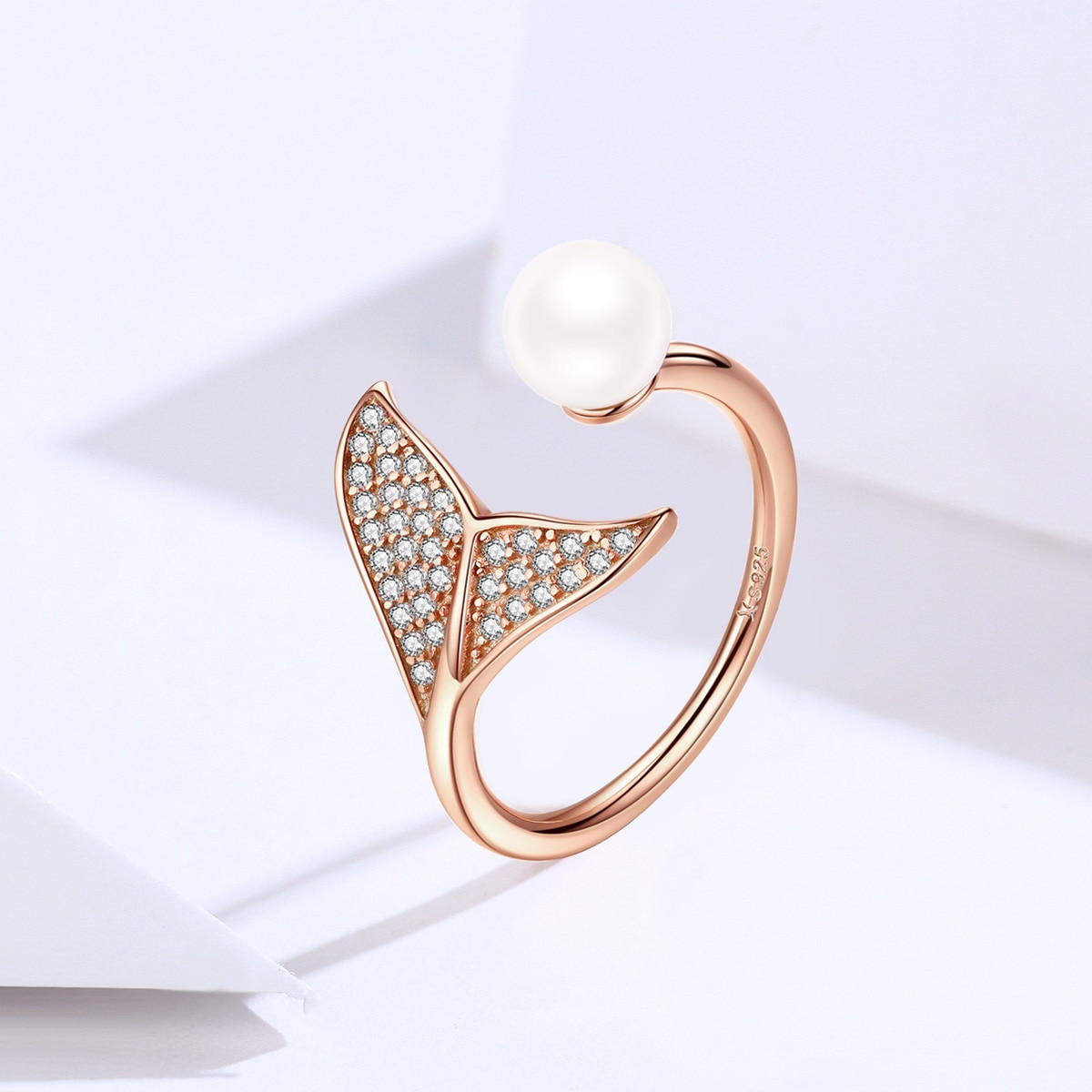 Inel cu perla, sirena, rose gold, reglabil, argint 925‰, Luss - eMAG.ro