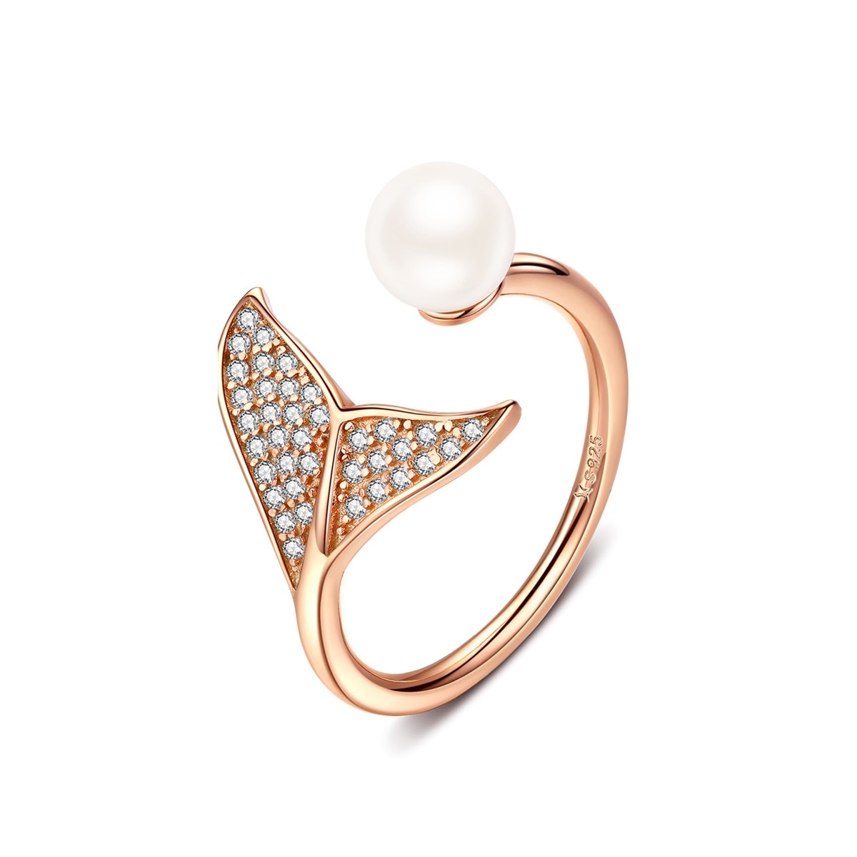 Inel cu perla, sirena, rose gold, reglabil, argint 925‰, Luss - eMAG.ro