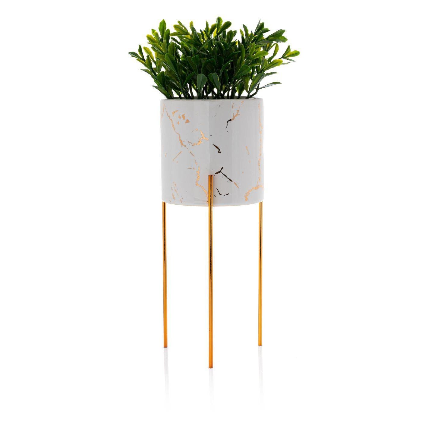 Ghiveci decorativ, Ceramica, 28 cm, Alb/Auriu - eMAG.ro