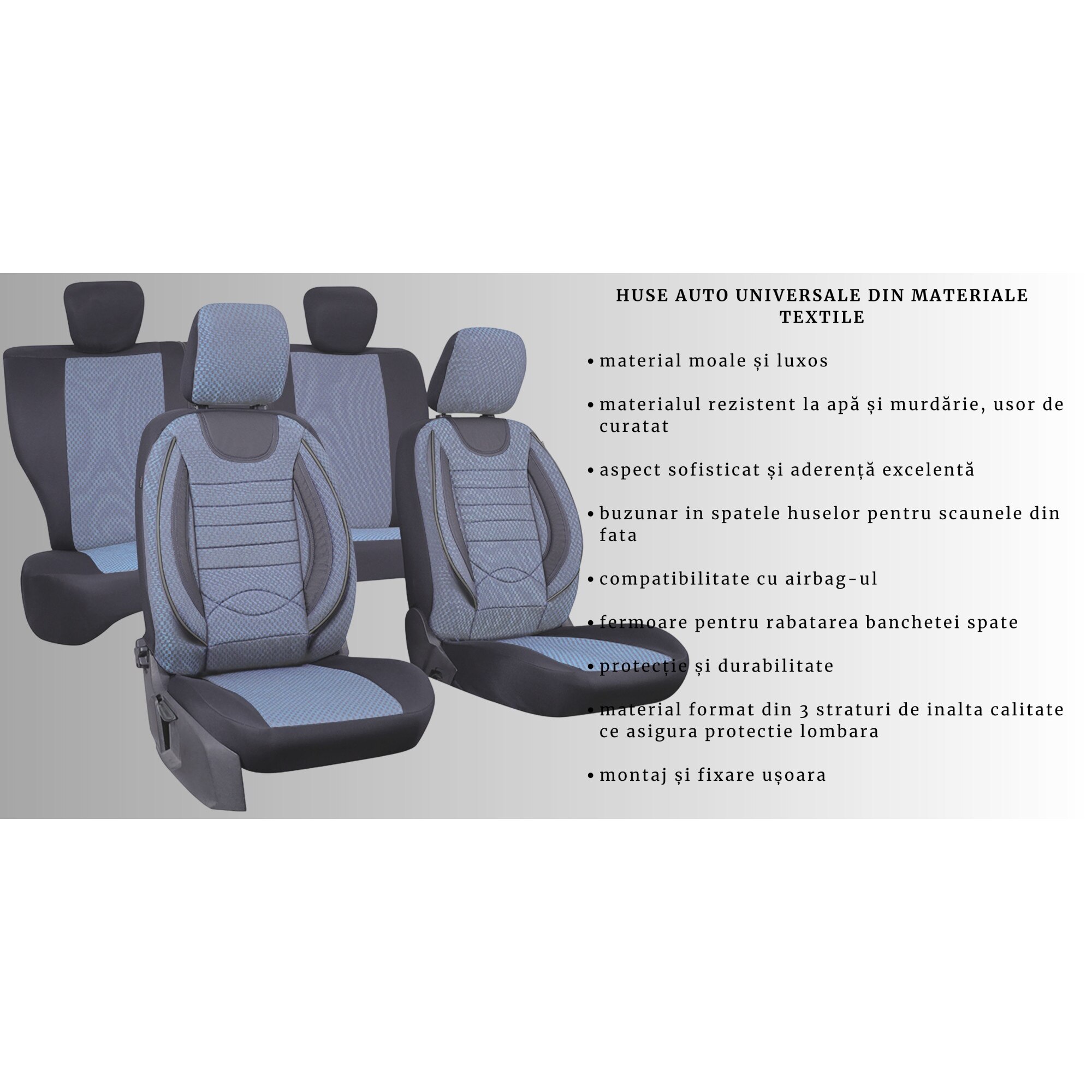 Set huse scaune auto, Editia City, Material Textil si Insertii Piele ...