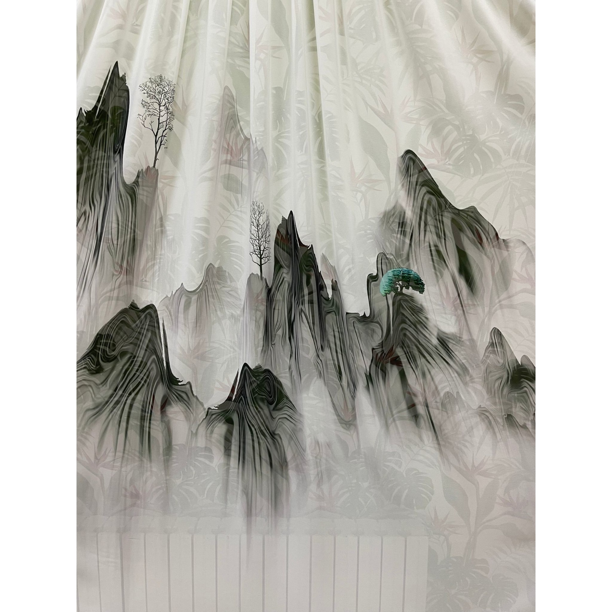 Perdea voal matase culoare alb/gri, 500x245cm colectia "Chinoiserie ...