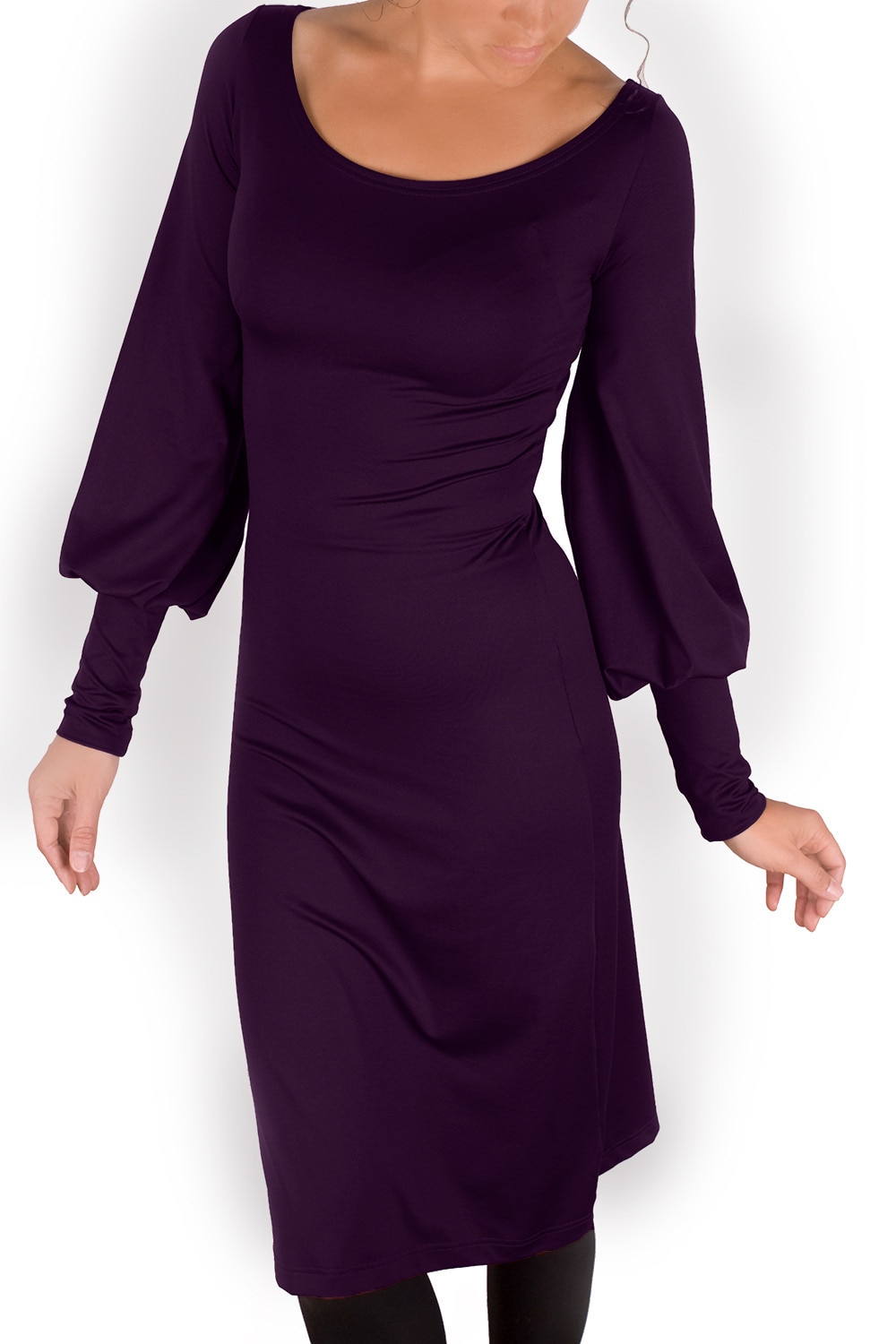Rochie cu maneci bufante Ivanel, Mov Inchis, S - eMAG.ro