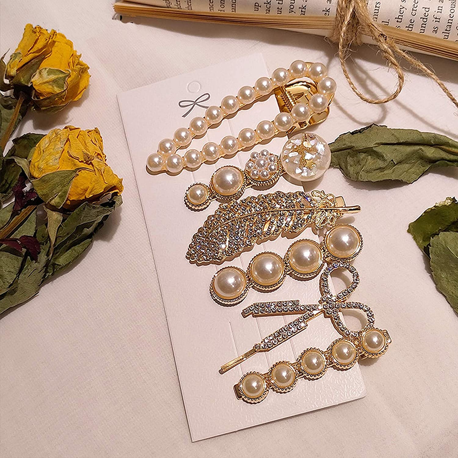 Set 6 agrafe par, Rasina/Metal/Acril, Model perle, Alb - eMAG.ro