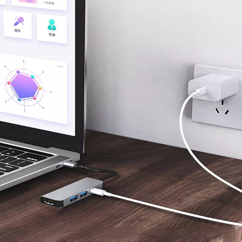 Алуминиев HUB адаптер 4-в-1 - USB Type-C - 2x USB 3.0, 1x USB Type-C ...