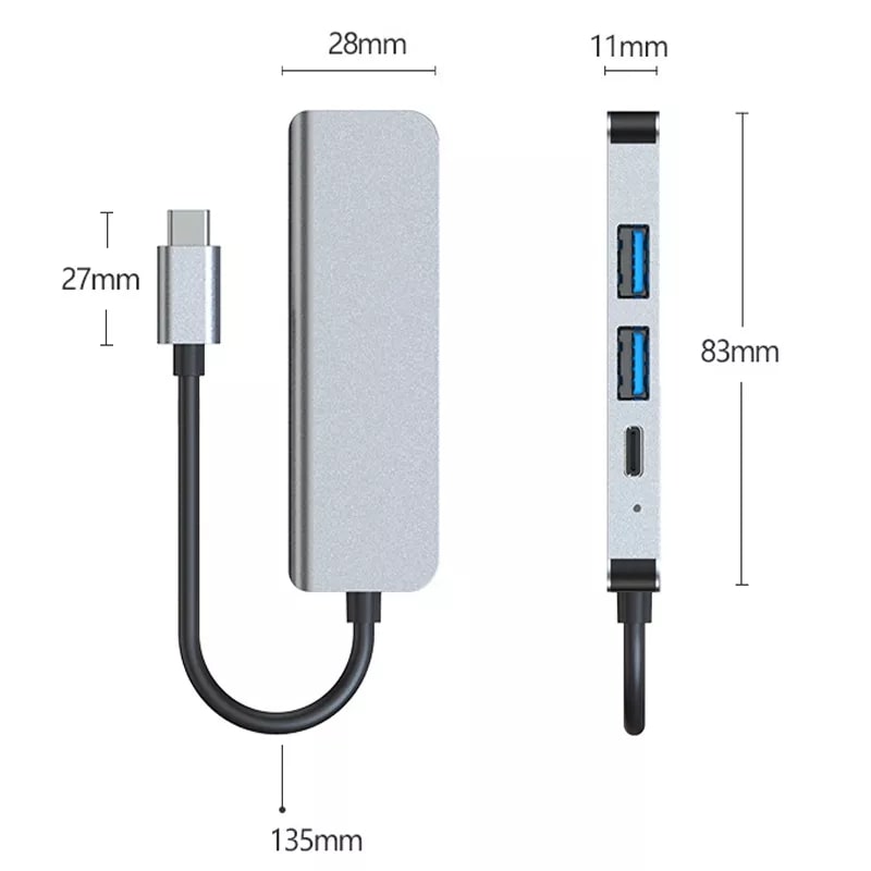 Алуминиев HUB адаптер 4-в-1 - USB Type-C - 2x USB 3.0, 1x USB Type-C ...
