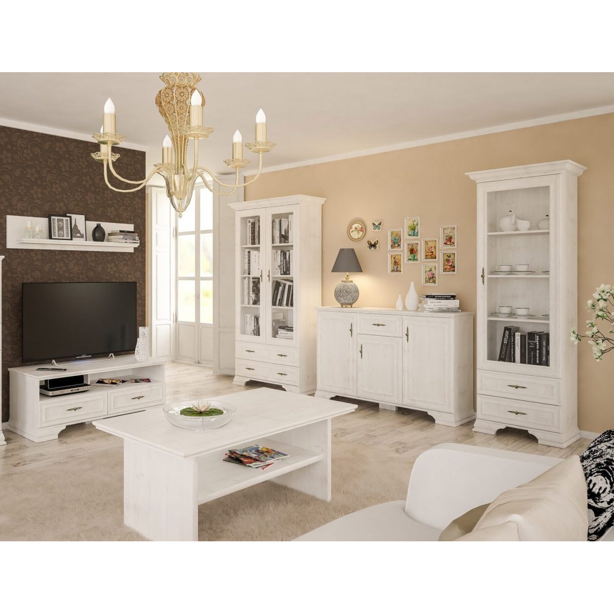 Set living modular Iris Alb Antichizat, 6 piese, 430 x 198 x 51 cm ...
