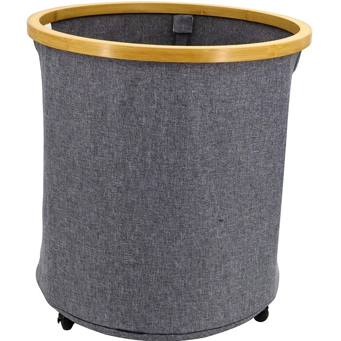 Cos de rufe cu roti si cadru din bambus, gri, 79 litri - eMAG.ro