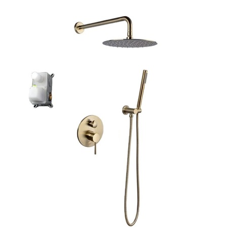 Set de dus incastrat in perete cu para rotunda 30x30 cm auriu, nichelat ...