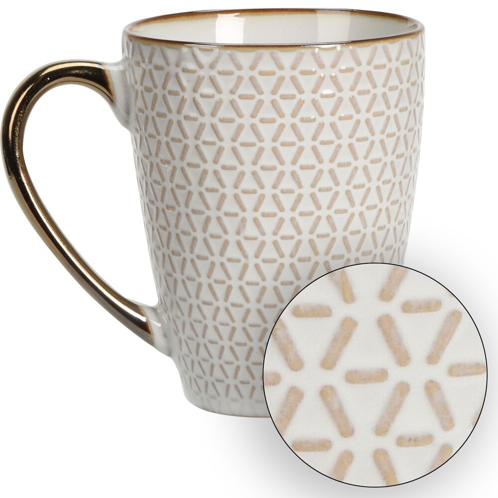Чаша Queen, 370 ml, триъгълна шарка, керамика, крем/злато - eMAG.bg