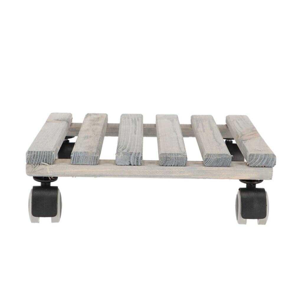 Suport cu roti pentru ghivece, 29x29 cm, Lemn, Gri - eMAG.ro