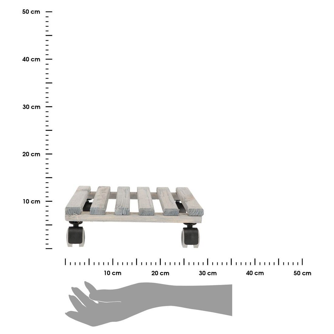 Suport cu roti pentru ghivece, 29x29 cm, Lemn, Gri - eMAG.ro