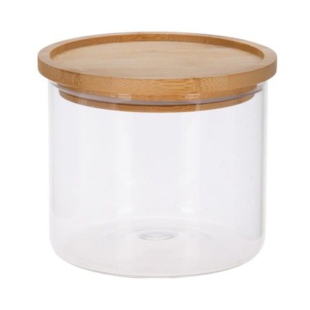 Borcan cu capac, 950 ml, Sticla/Bambus, Transparent/Maro - eMAG.ro