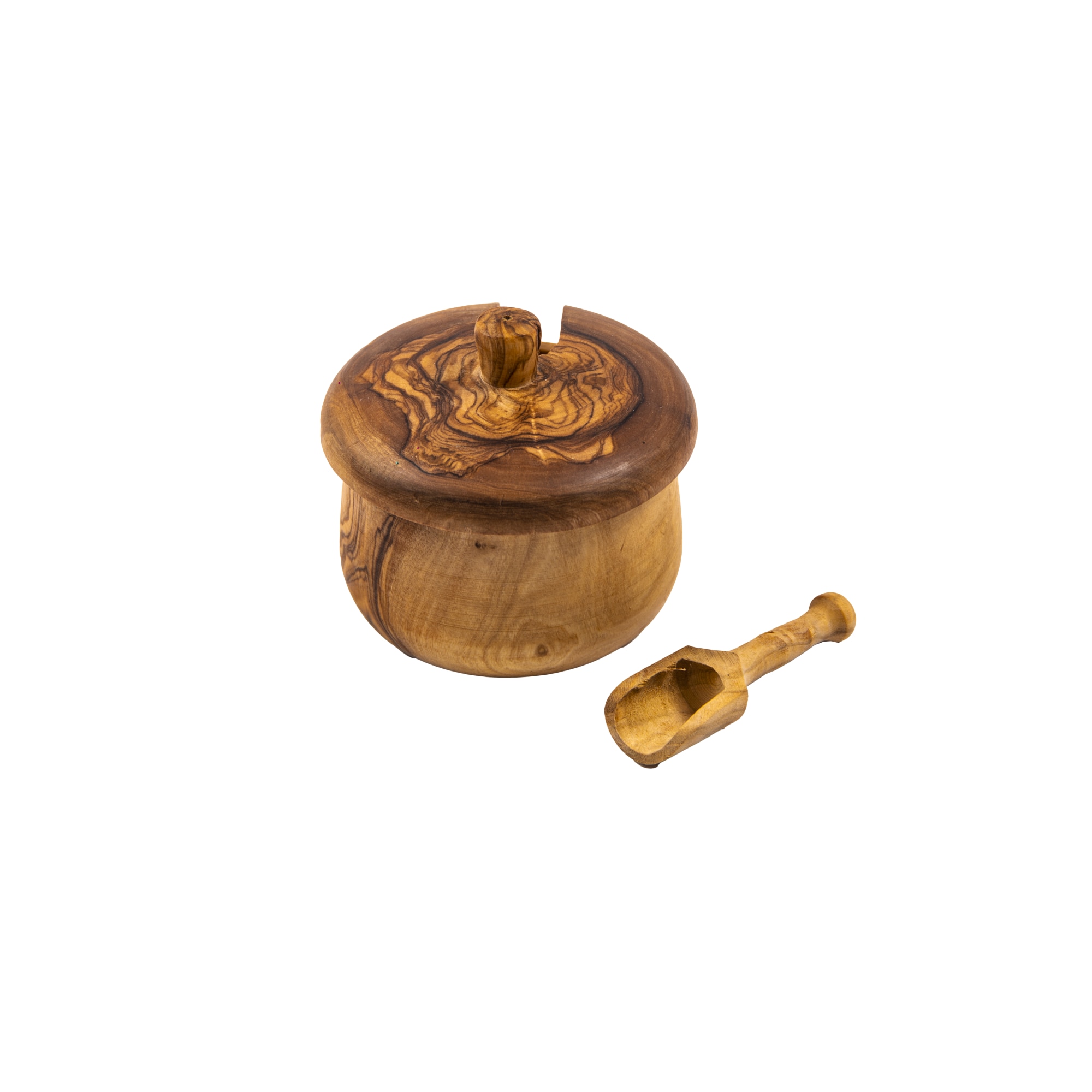 Recipient pentru condimente/zahar din lemn de maslin cu lingurita 8x8x6 ...