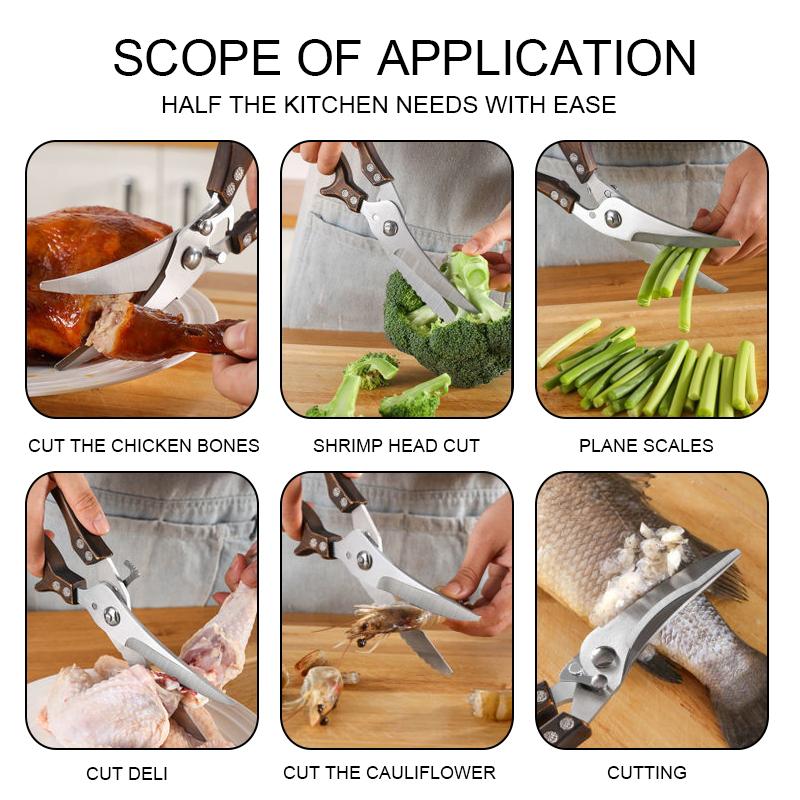 Foarfeci de bucatarie multi-functionale cu husa, din otel inoxidabil ...