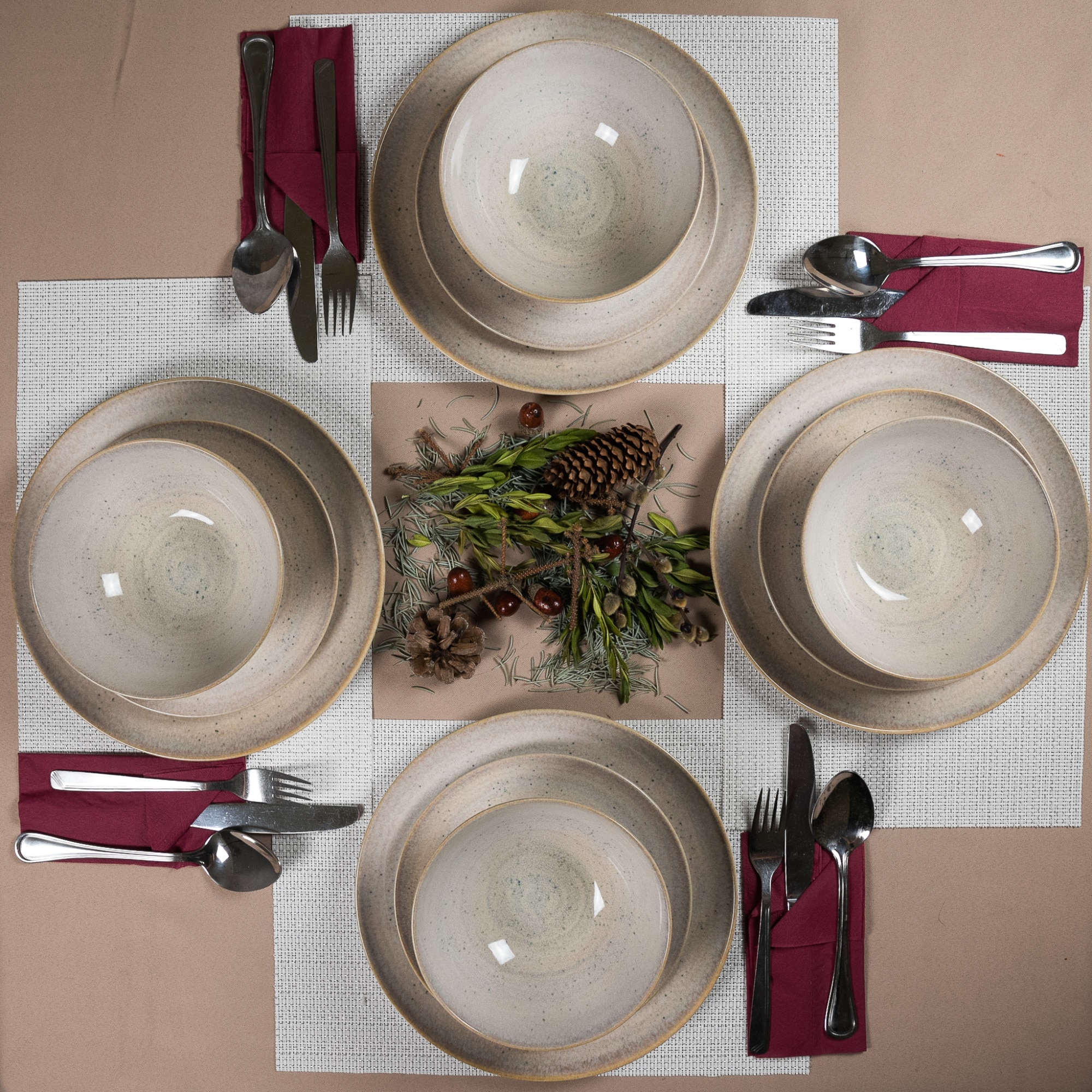 Set farfurii 12 piese, pentru 4 persoane, Shell, Cesiro, Crem deschis ...