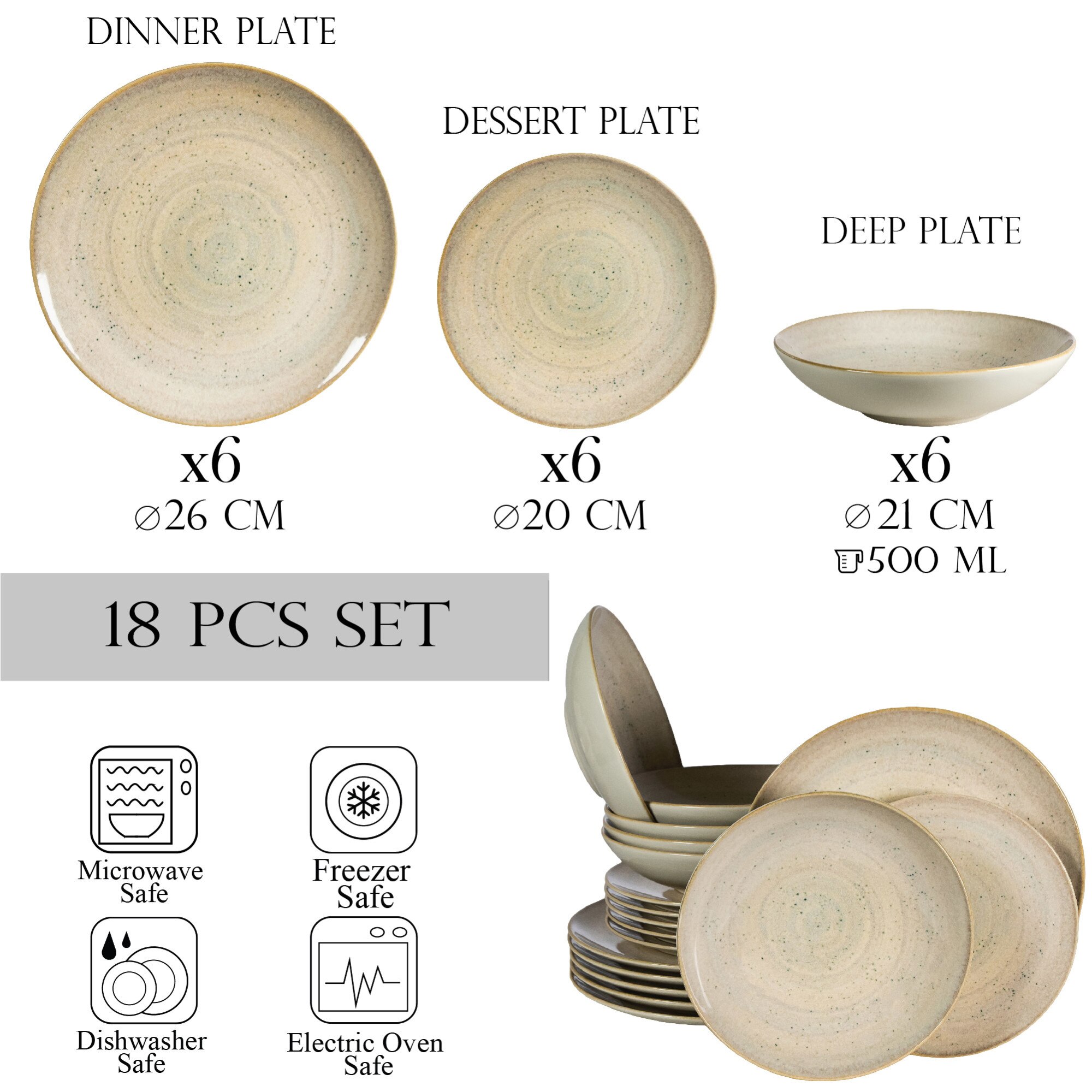 Set Complet Serviciu De Masa, Shell, 18 piese, Cesiro, Crem deschis ...
