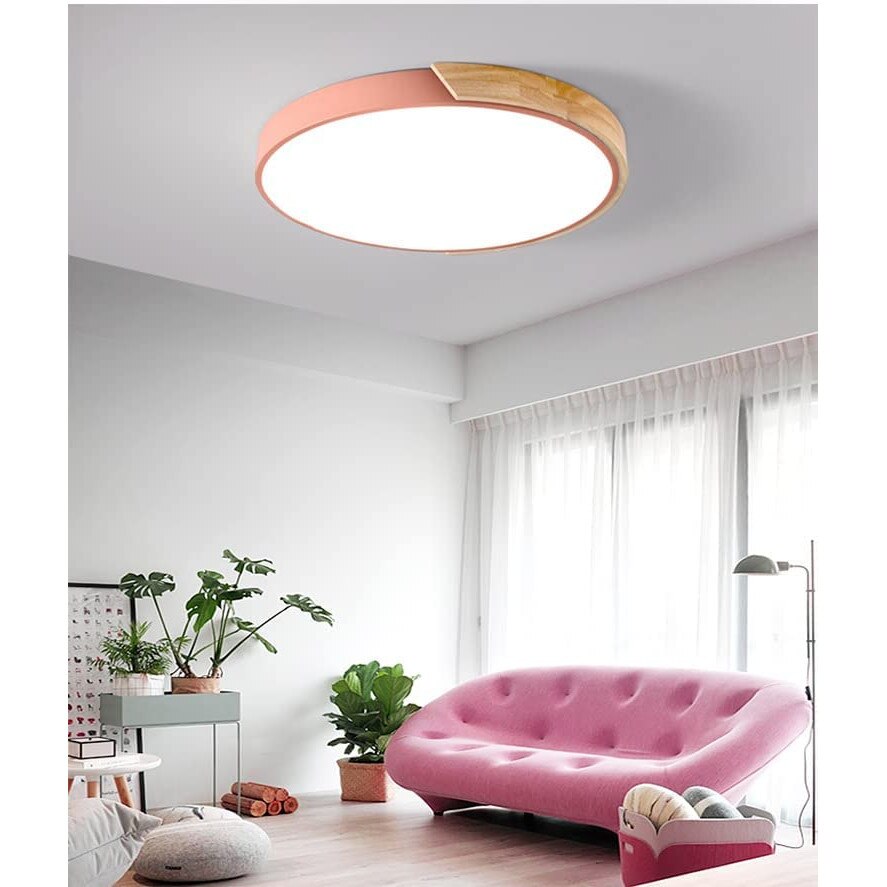 Plafoniere LED, Toolight, Lemn/Fier/Acril, 18W, 6000K, 30x5 cm, Roz ...