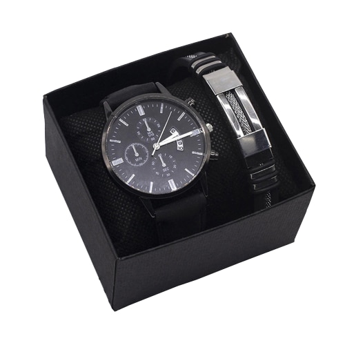 Set cadou ceas analog si bratara din otel inoxidabil, mecanism quartz ...