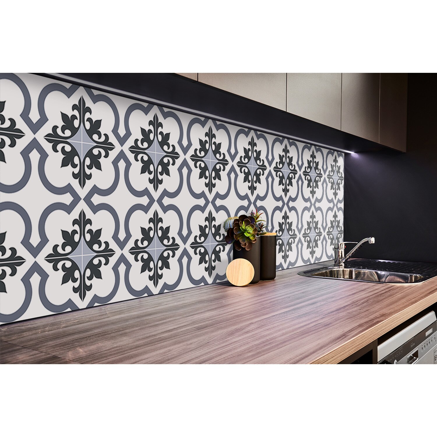 Öntapadó csempe kinézetű PVC matrica, Királyliliomok, Szürke, dekoratív ...