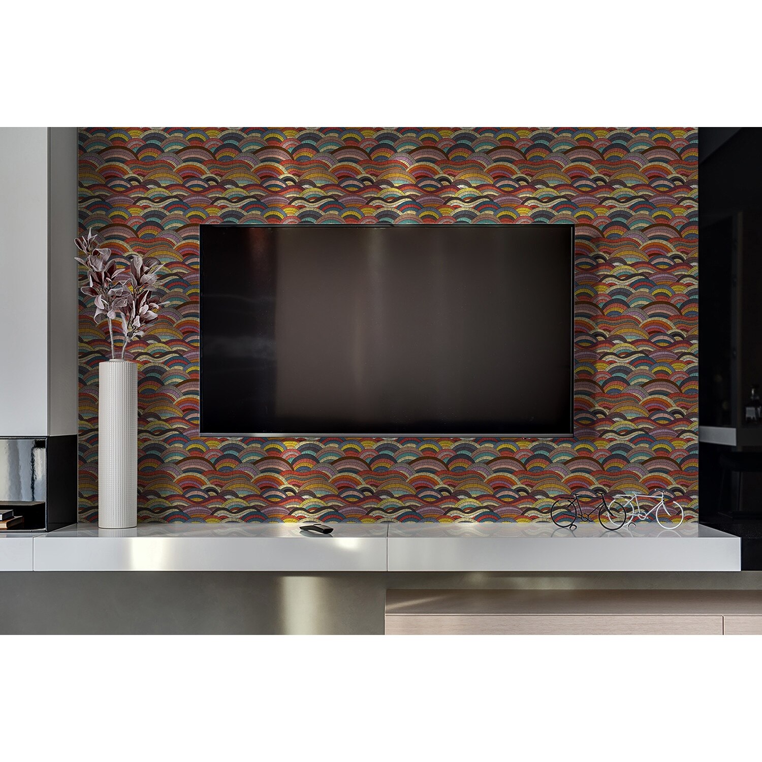 Panou de perete decorativ, Valuri patchwork, Multicolor, 100 cm x 50 cm ...