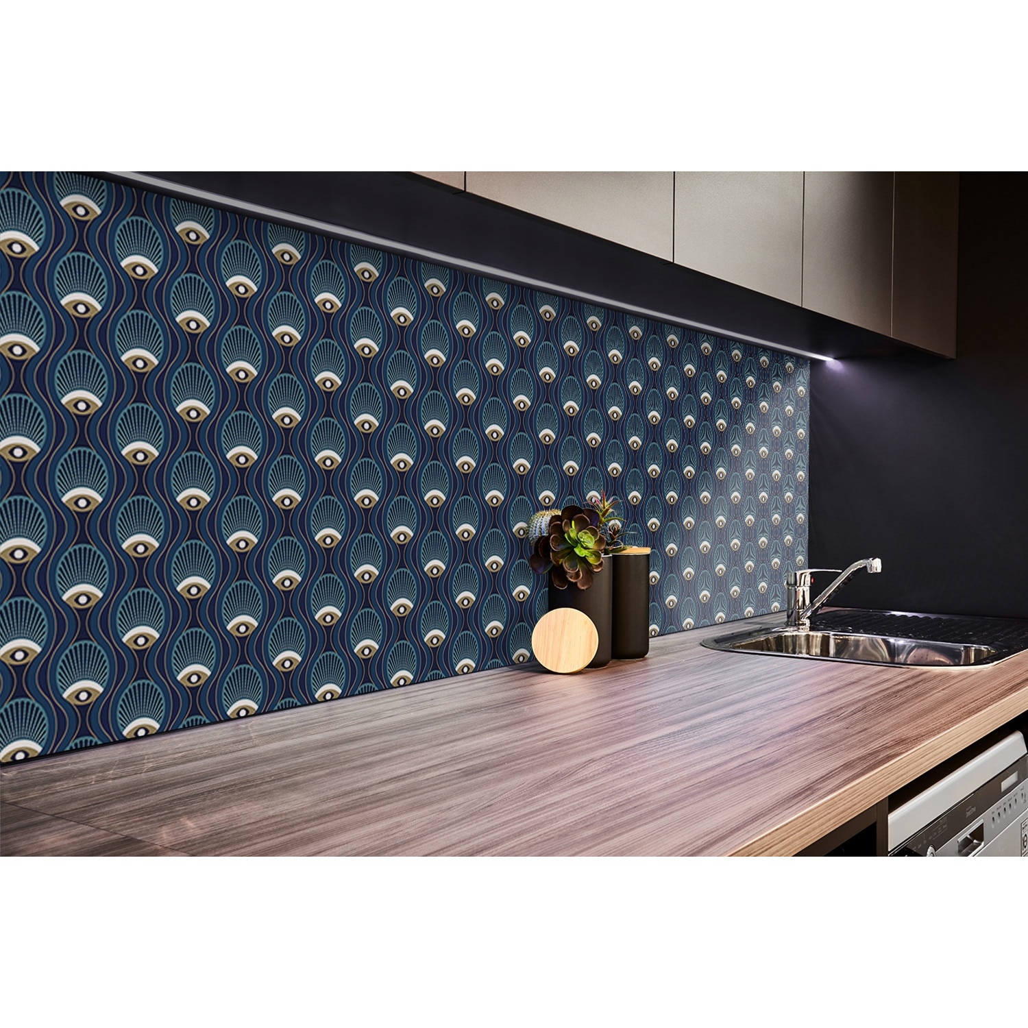 Öntapadó vinyl csempe, Vintage mintás szemek, Kék, dekoratív csempe ...