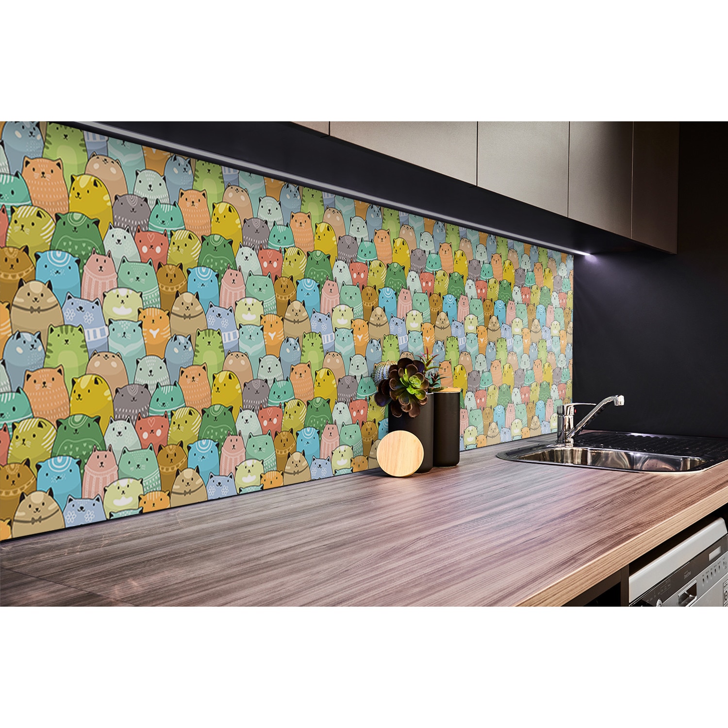 Panou de perete decorativ, Pisici colorate, Multicolor, 100 cm x 50 cm ...