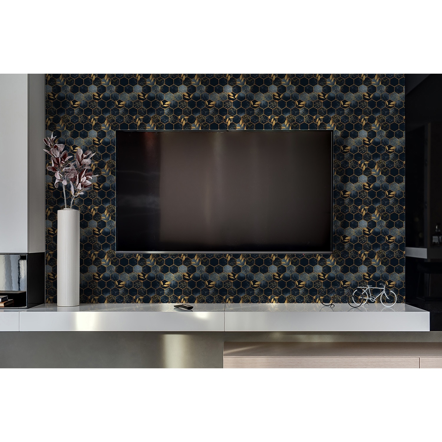 Panou de perete decorativ, Frunze si hexagoane, Multicolor, 100 cm x 50 ...