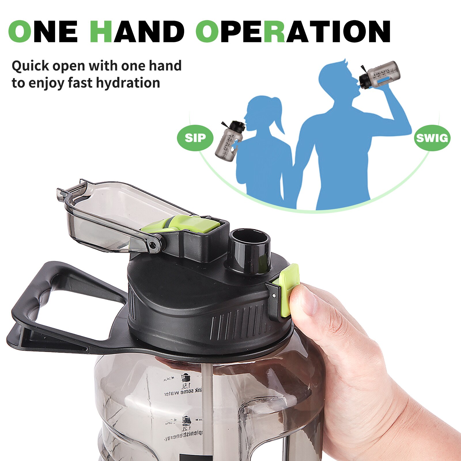 Bidon gradat, Policarbonat, 2300ml, Verde - eMAG.ro