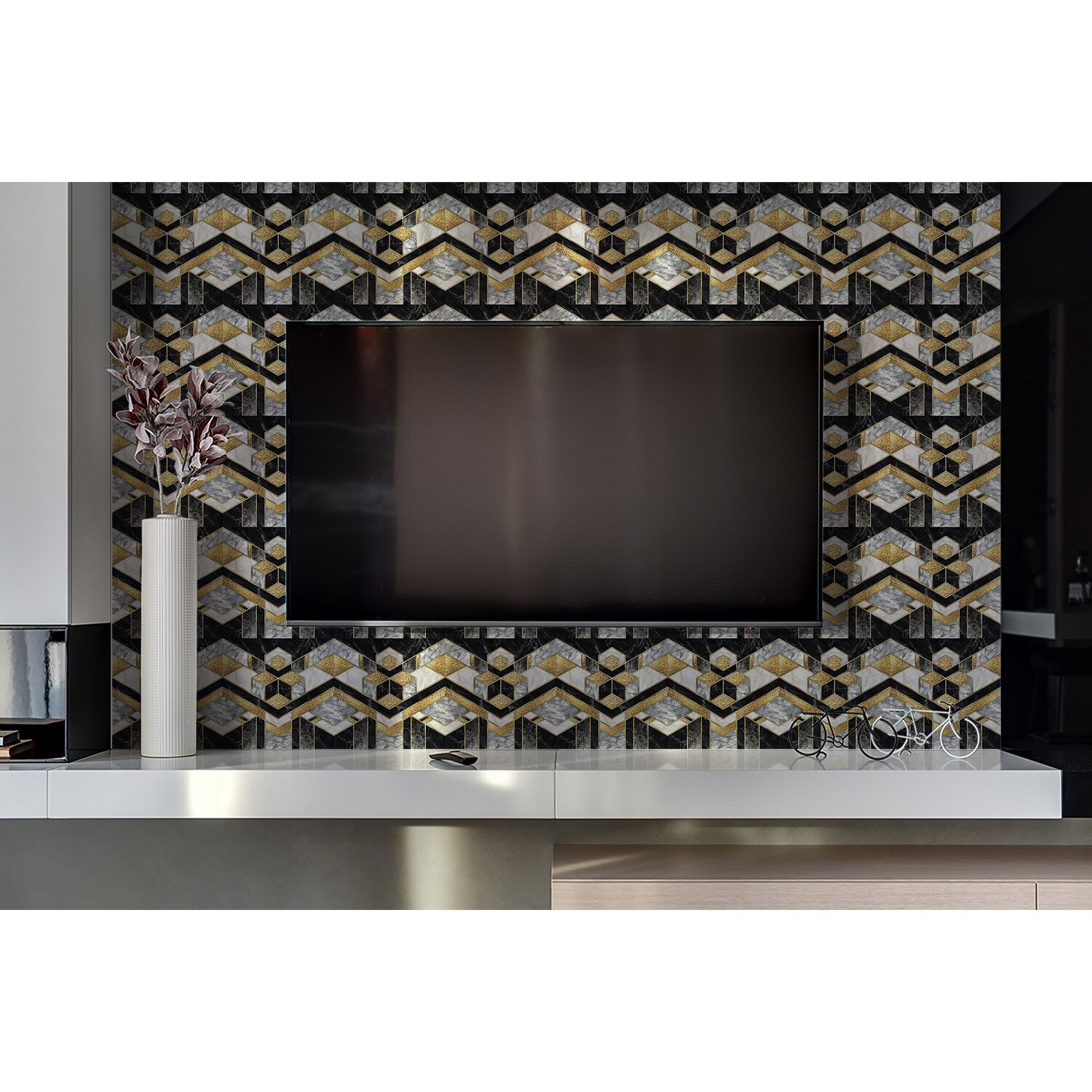Panou de perete decorativ, Iluzie geometrica, Multicolor, 100 cm x 50 ...