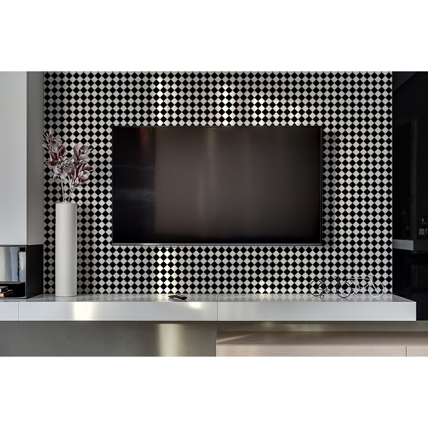 Panou de perete decorativ, Tabla de sah oblica, Multicolor, 100 cm x 50 ...