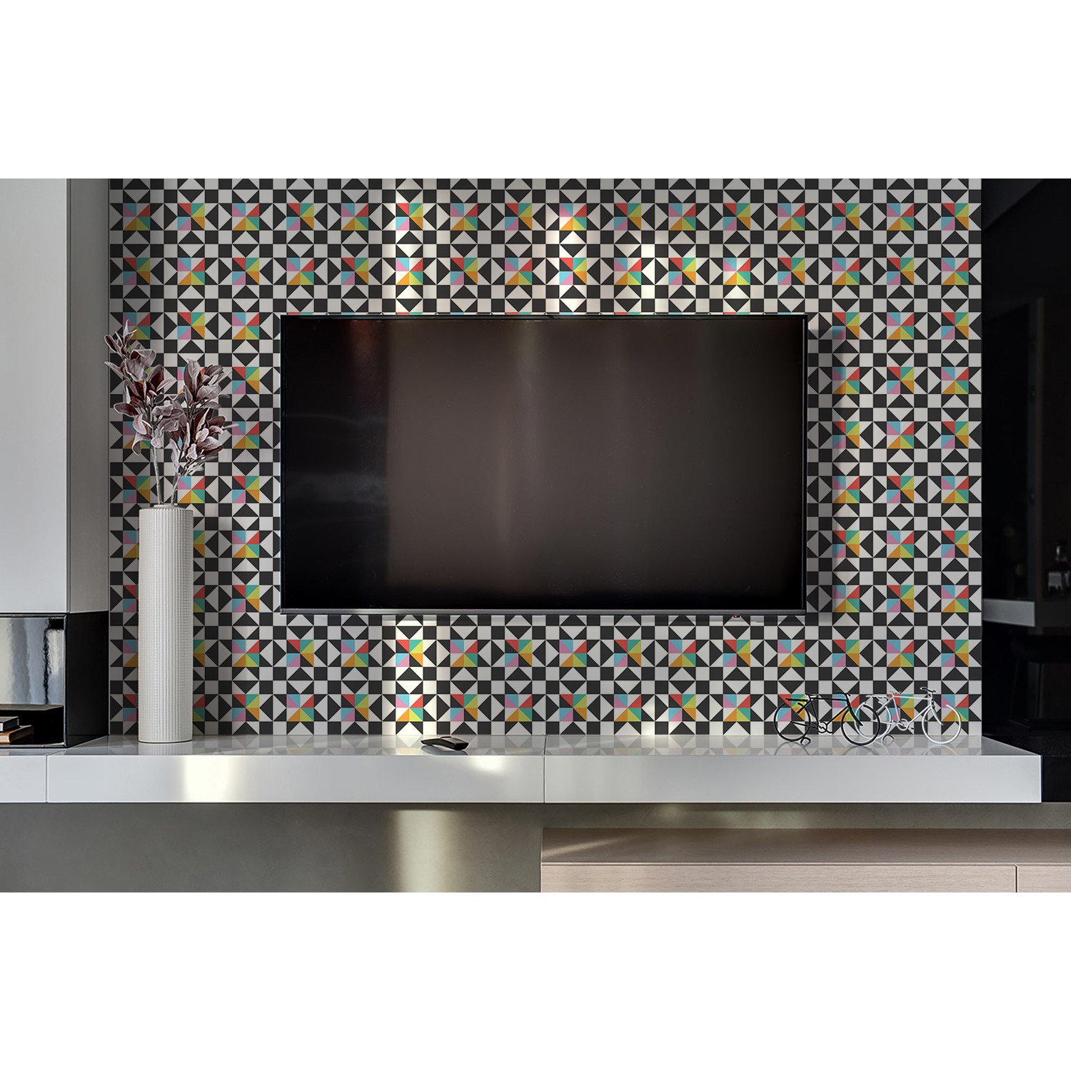 Panou de perete decorativ, Model geometric, Multicolor, 100 cm x 50 cm ...