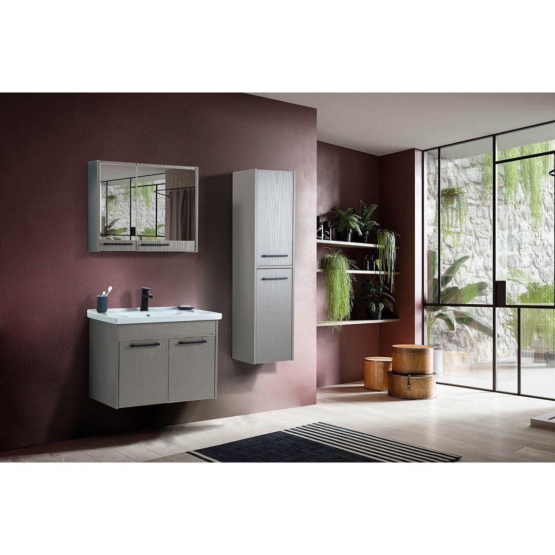 Set mobilier baie Sofia 80 cm 3 piese Gri deschis - eMAG.ro