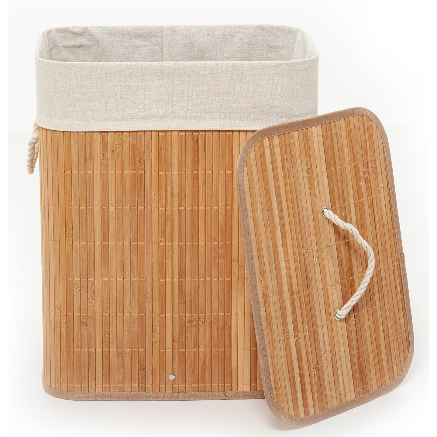 Cos pentru rufe, din bambus si material textil, 60 l, 40 x 30 x 50 cm ...