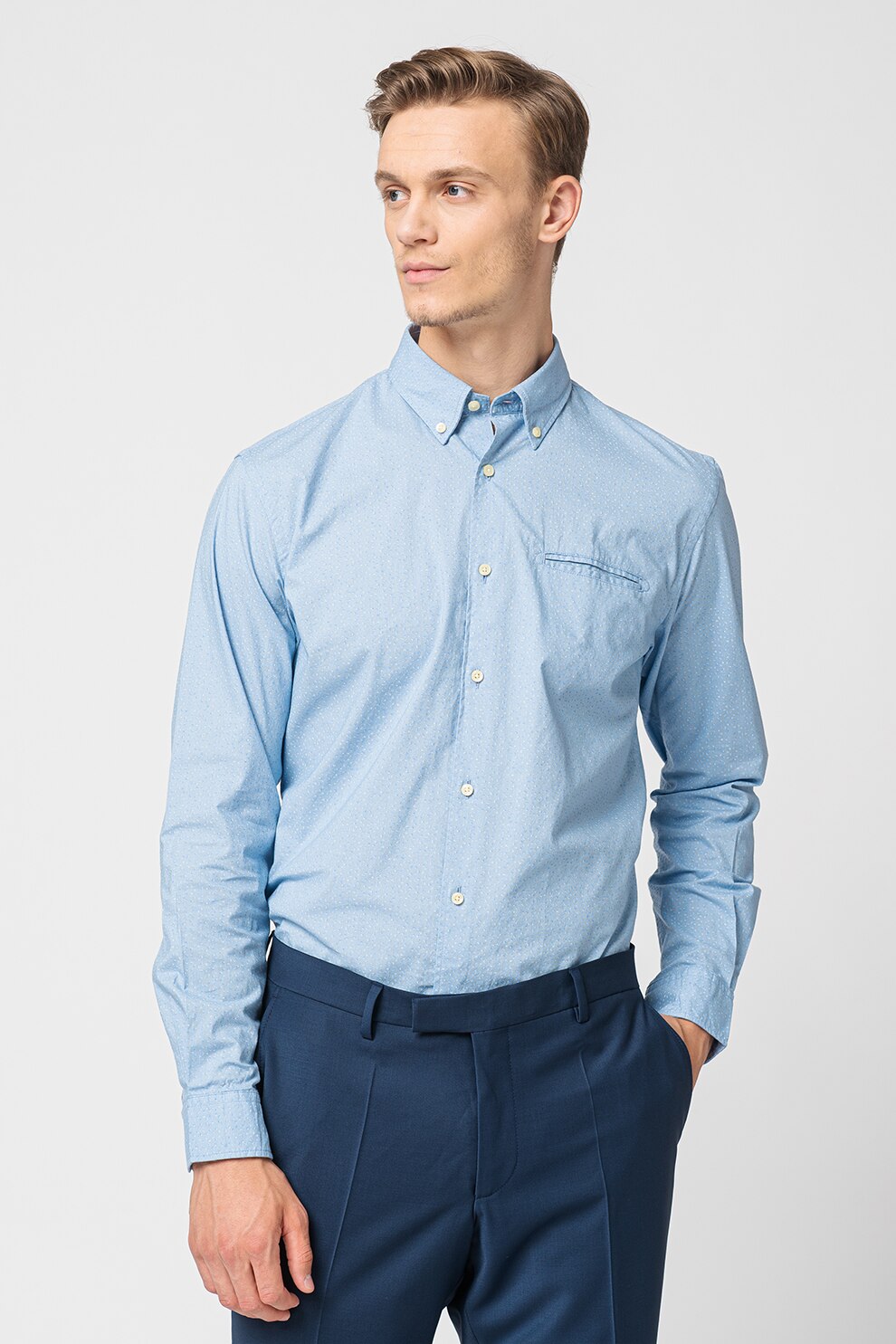 Pierre Cardin, Camasa cu buzunar cu refilet, Albastru lavanda, M - eMAG.ro