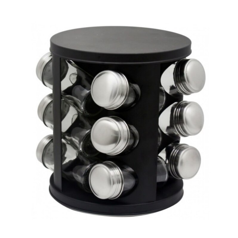 Set condimente rotativ, 12 recipiente, negru mat - eMAG.ro