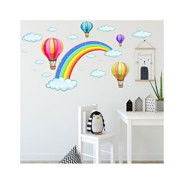 Sticker decorativ curcubeu si baloane cu aer cald, dimensiuni in pachet ...