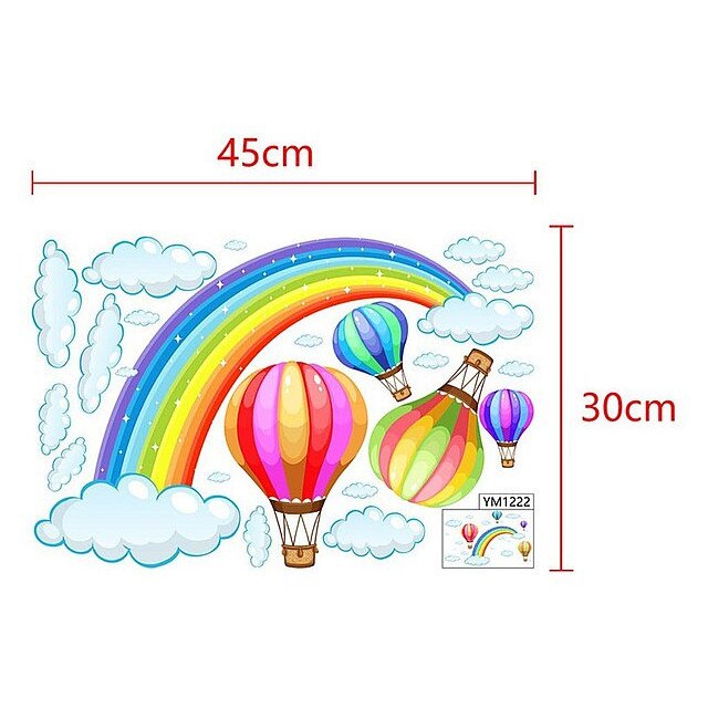 Sticker decorativ curcubeu si baloane cu aer cald, dimensiuni in pachet ...