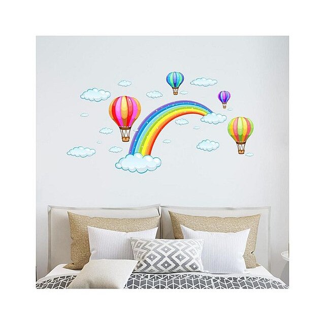 Sticker decorativ curcubeu si baloane cu aer cald, dimensiuni in pachet ...