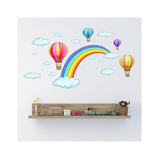 Sticker decorativ curcubeu si baloane cu aer cald, dimensiuni in pachet ...