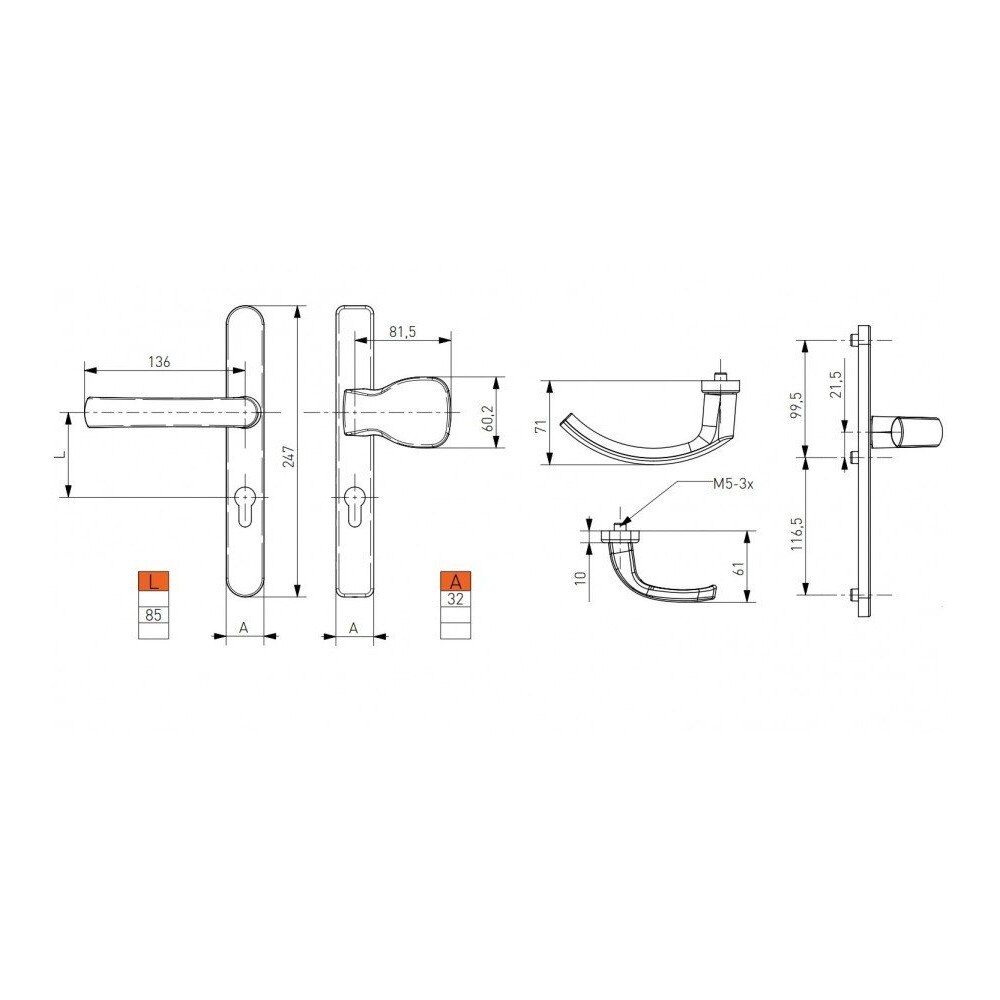 Maner usa exterior, Jowisz, cu sild si buton exterior fix, cu arc ...